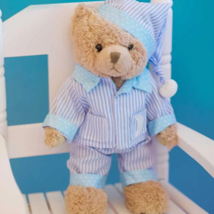 Teddy Bear With Blue Stripe Pyjamas – The Nook Tenby